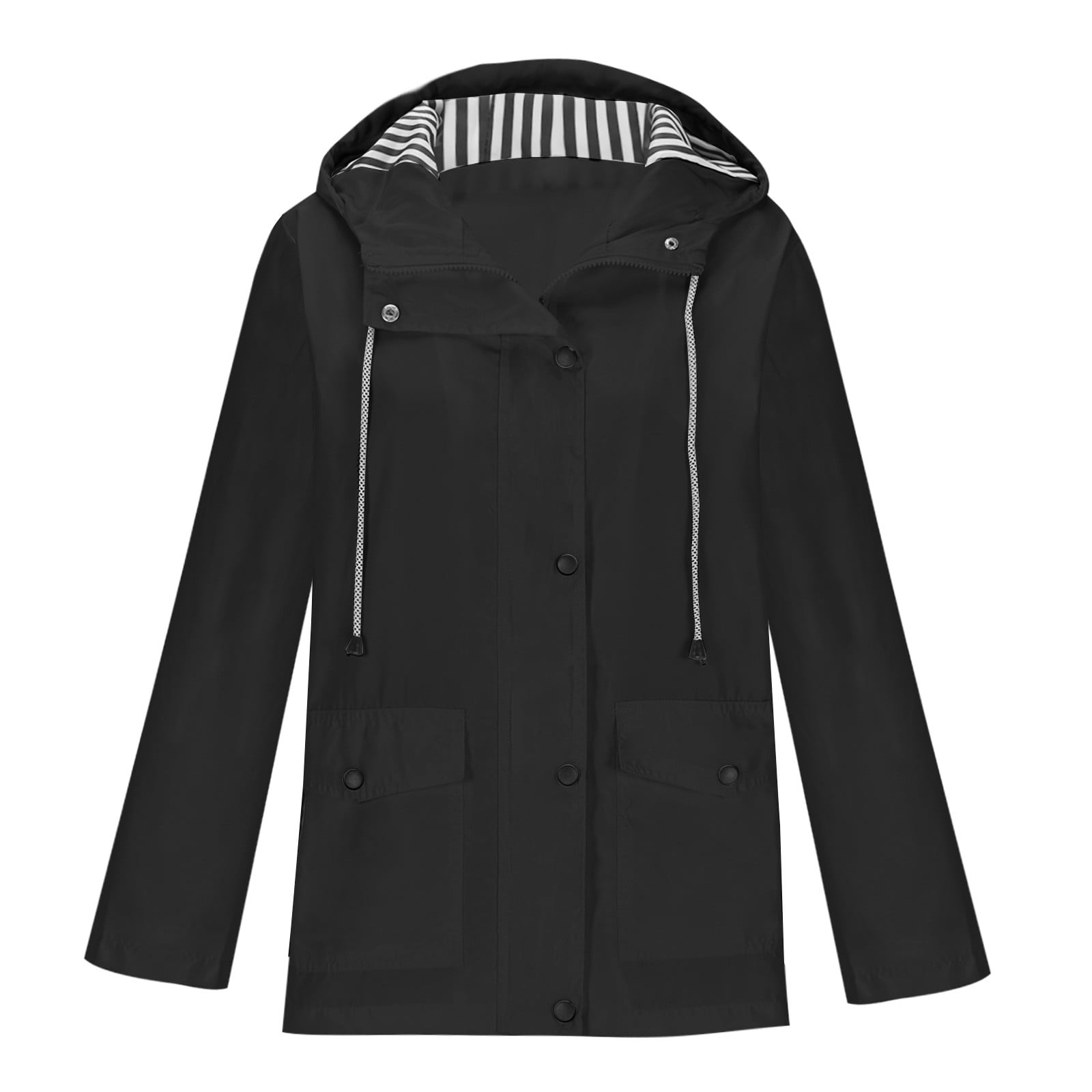 AherBiu Rain Jacket Women Plus Size Windbreaker Button Zip up Hooded ...