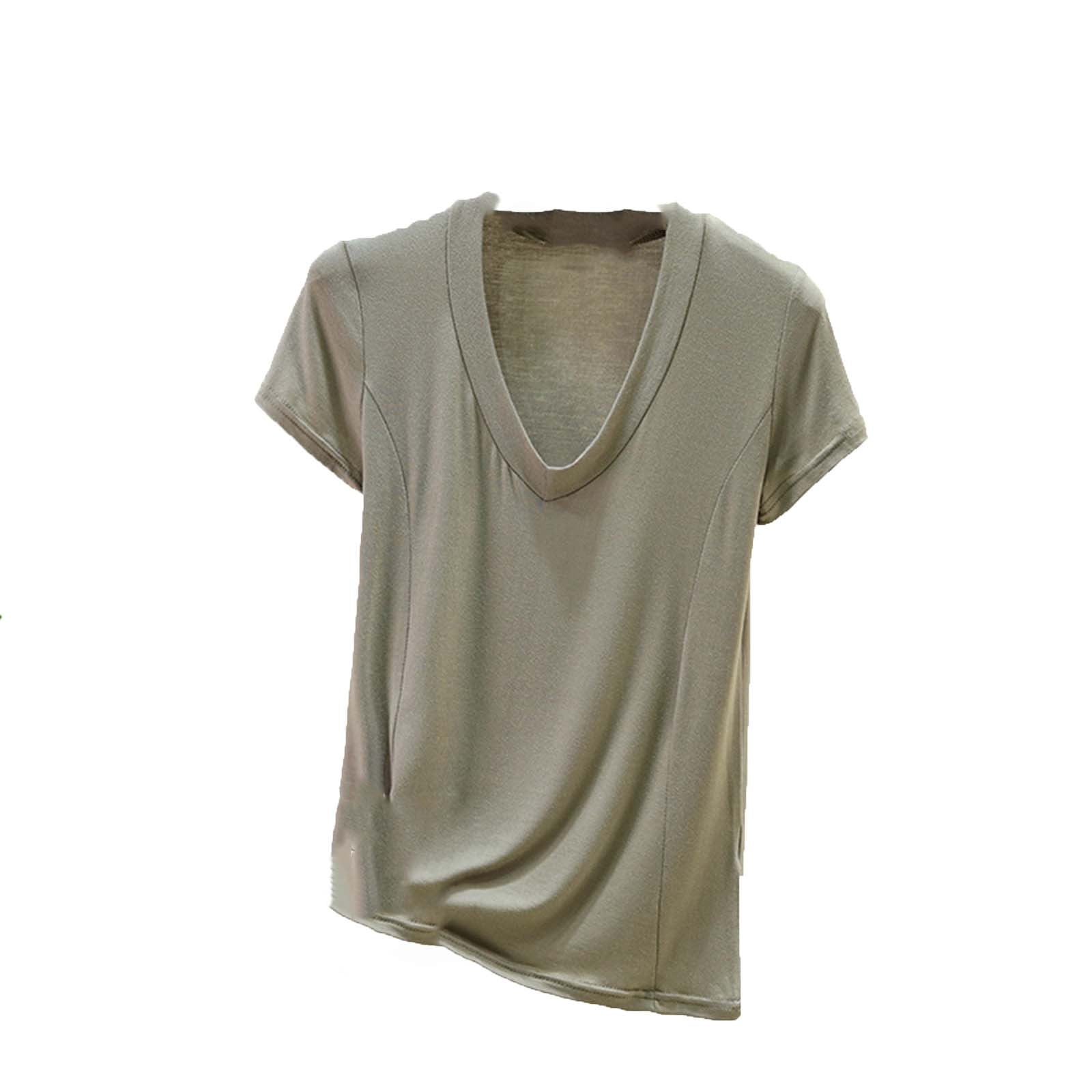 AherBiu Short Sleeve Tops for Women V Neck Tees Comfy Stretch Pajamas ...