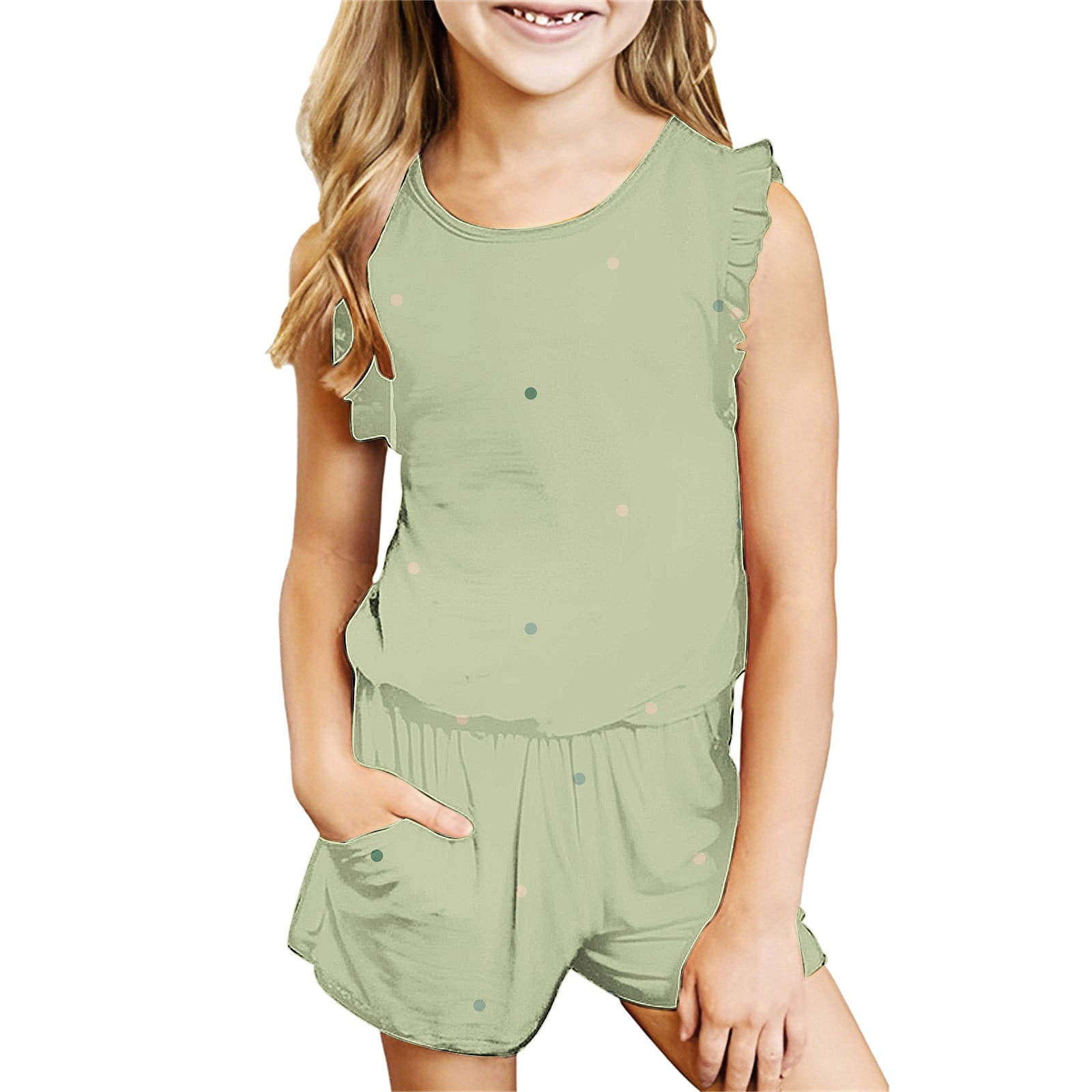 AherBiu Summer Outfits for Teen Girls Ruffle Tank Tops with Shorts ...