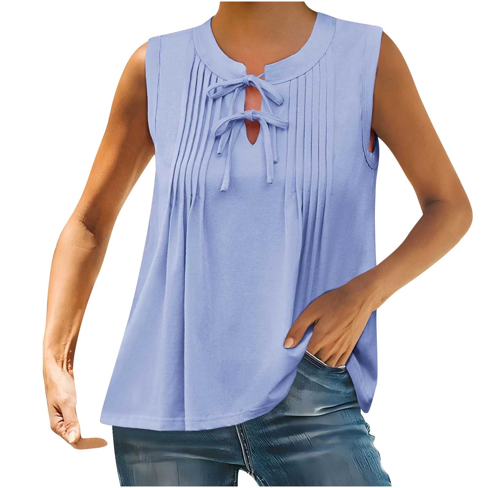 AherBiu Summer Tank Tops for Women Bow-Tie Notch V Neck Ruched Sleeveless Tunic Tops to Wear ...