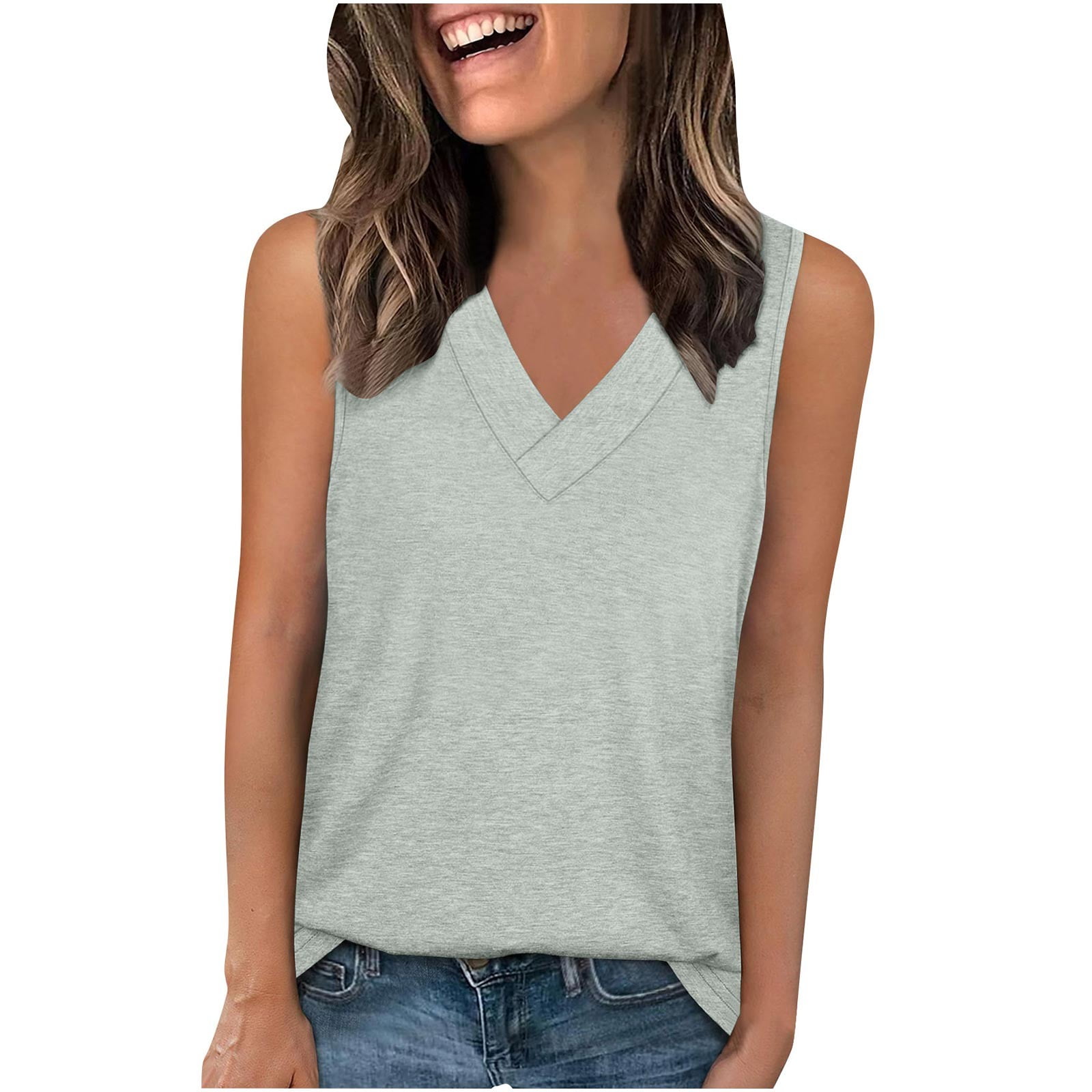 AherBiu Summer Tank Tops for Women V Neck Sleeveless Comfy Basic T ...