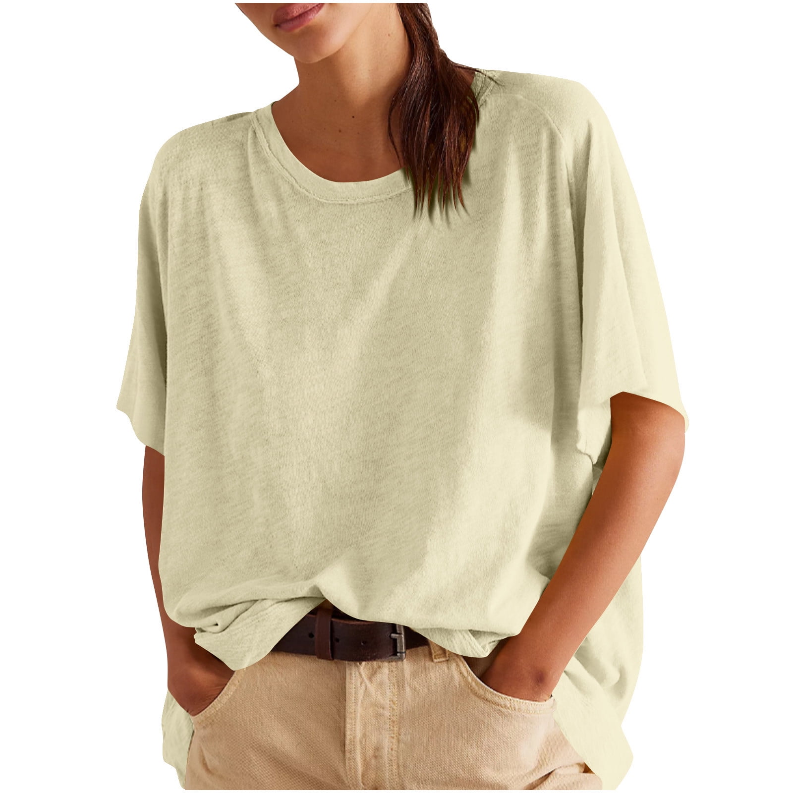 AherBiu Summer Tops for Women Short Sleeve Crewneck Plain T Shirts ...