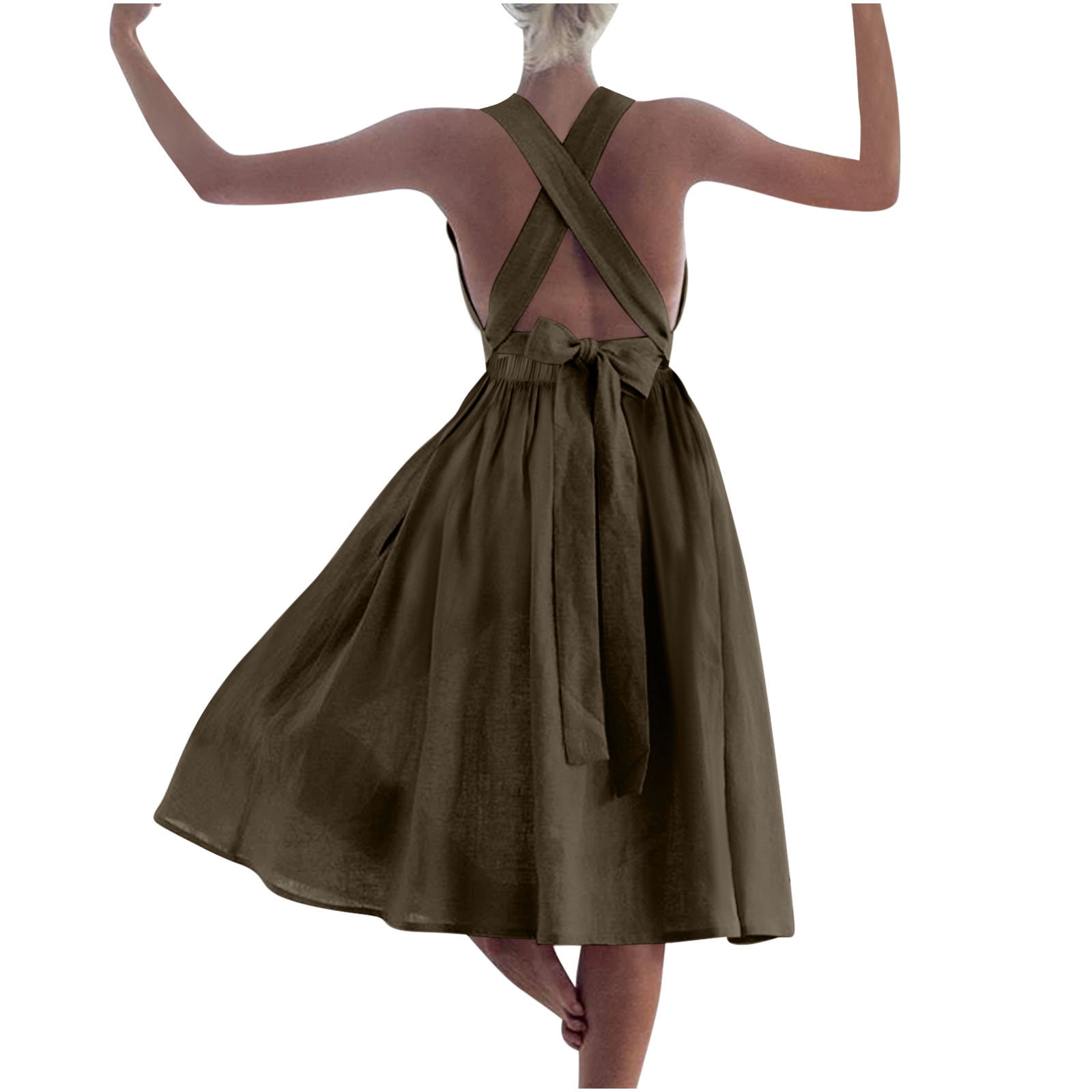 AherBiu Sundresses for Women Cotton Linen Square Neck Sleeveless ...