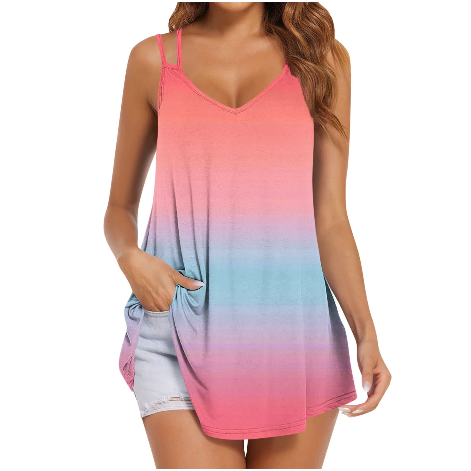 AherBiu Tank Tops for Women Deep V Neck Sleeveless Spaghetti Strap ...