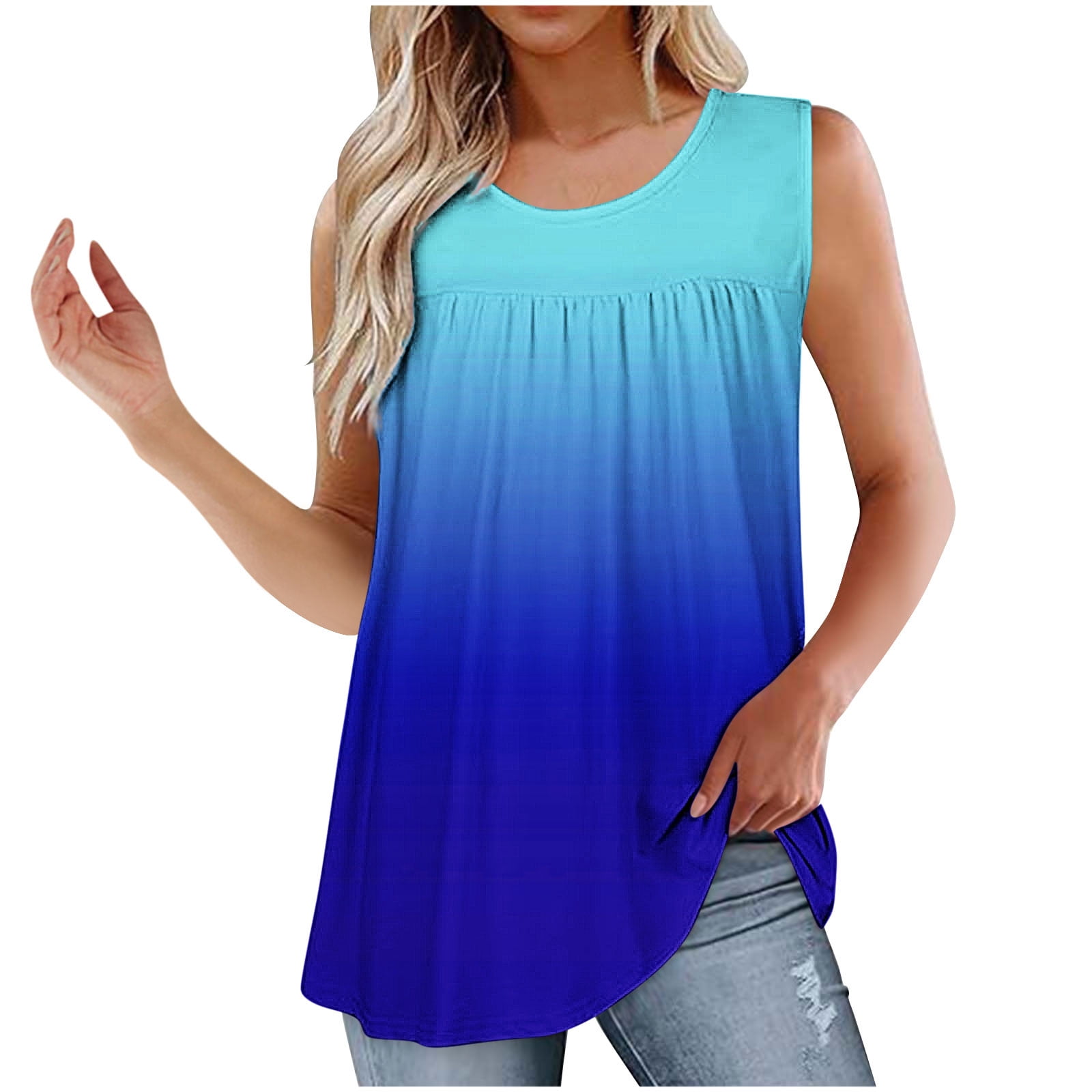 AherBiu Tank Tops for Women Gradient Color Sleeveless Tunic Tops to ...