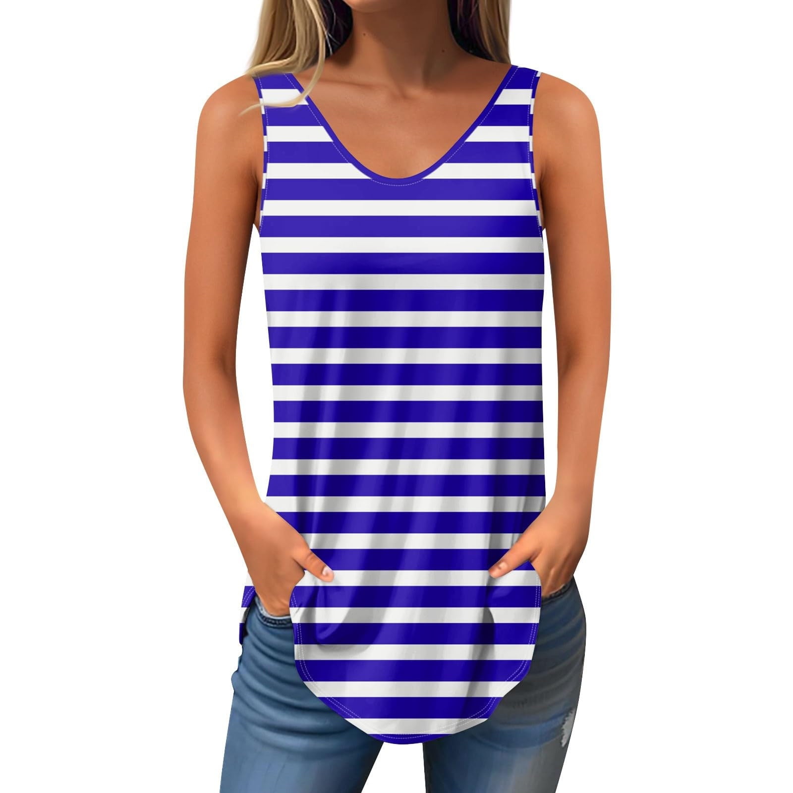 AherBiu Tank Tops for Women Striped Sleeveless V Neck Tunic Top Summer ...