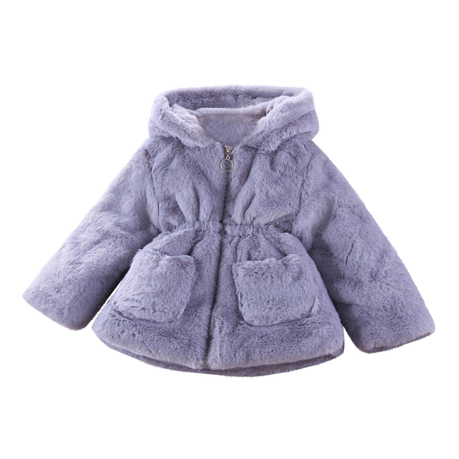 AherBiu Toddler Girls Clothes Fuzzy Plush Zip up Hooded Long Sleeve ...
