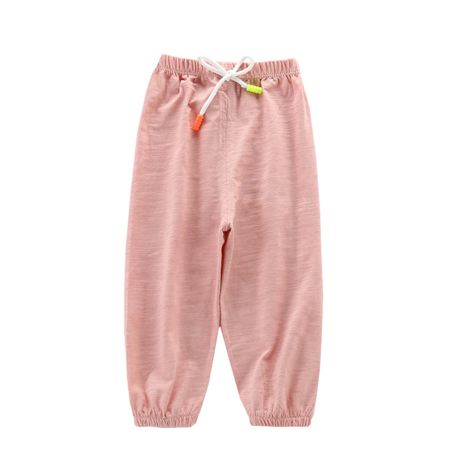 AherBiu Toddler Girls Cotton Pants Drawstring Waist Elastic Hem Slacks ...