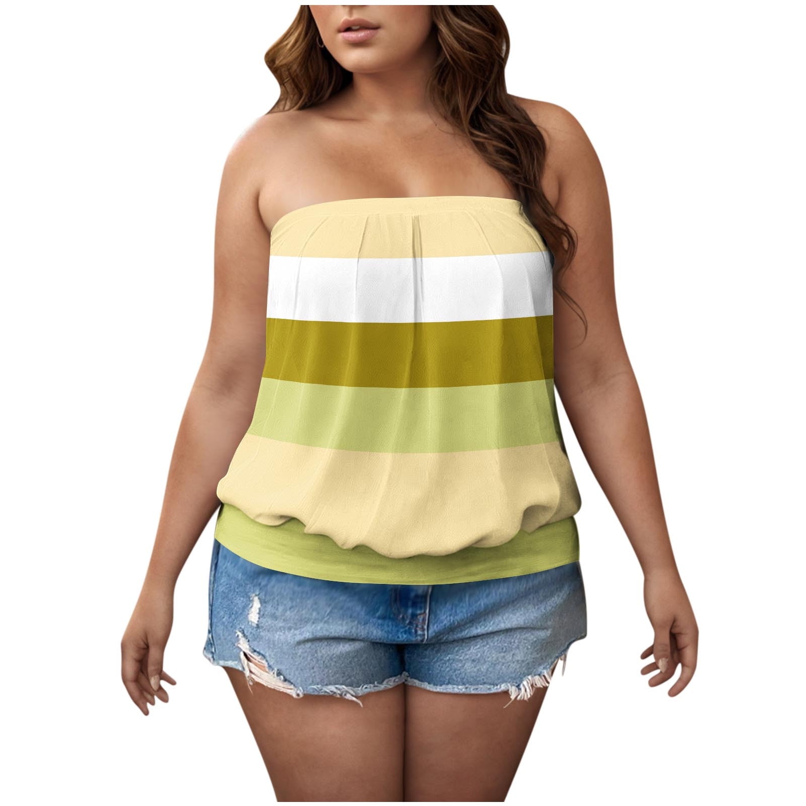 AherBiu Tube Tops for Women Striped off Shoulder Sleeveless Tank Summer ...