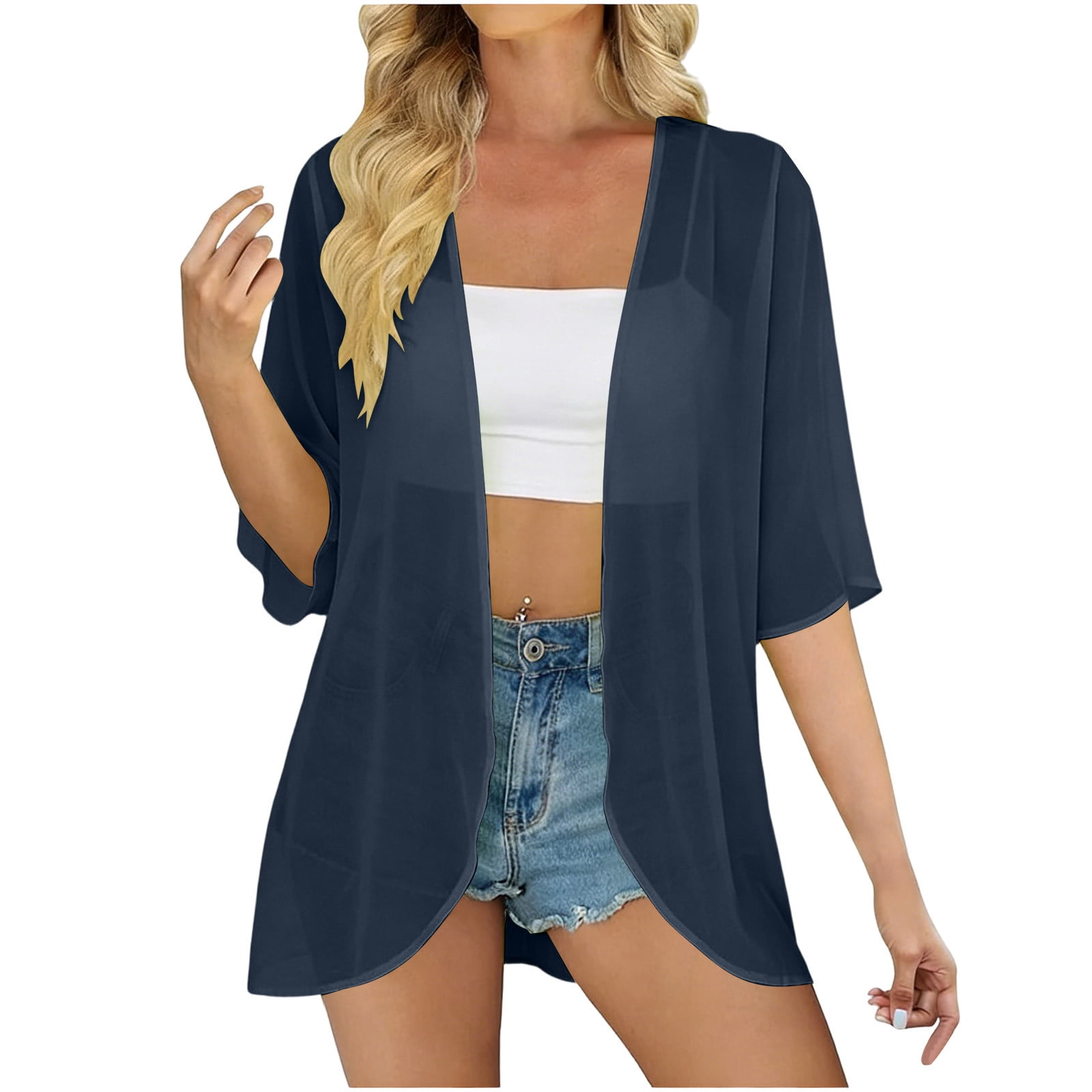 AherBiu Vacation Coverups for Women Chiffon Cardigan Open Front 1/2 ...