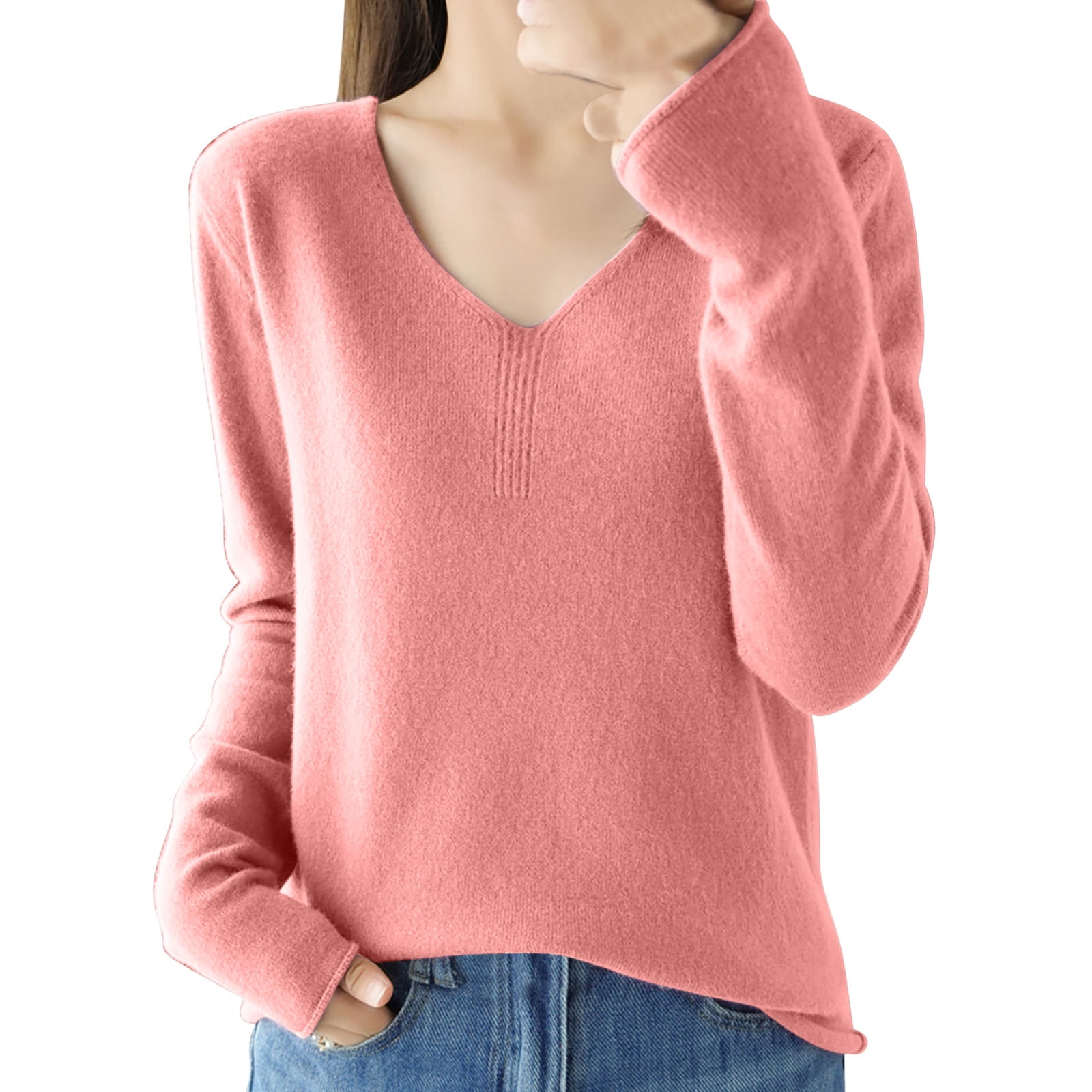 AherBiu Winter Tops for Women Fuzzy Warm Long Sleeve V Neck Thermal ...