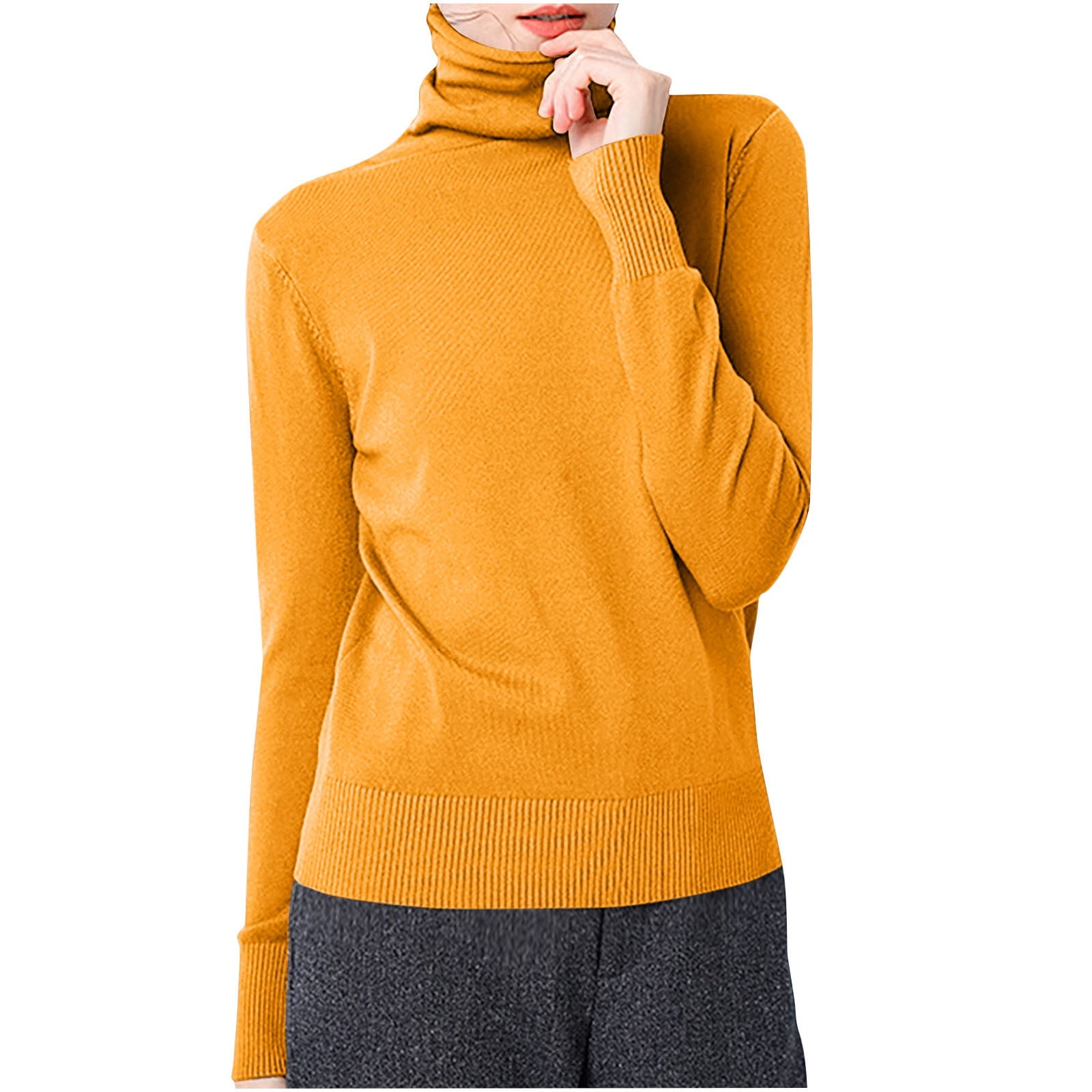 AherBiu Winter Tops for Women Turtleneck Cotton Knitted Pullover ...
