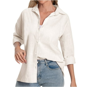 Fatuov Button Up Shirts for Women Clearance Cotton Linen Casual Tops ...