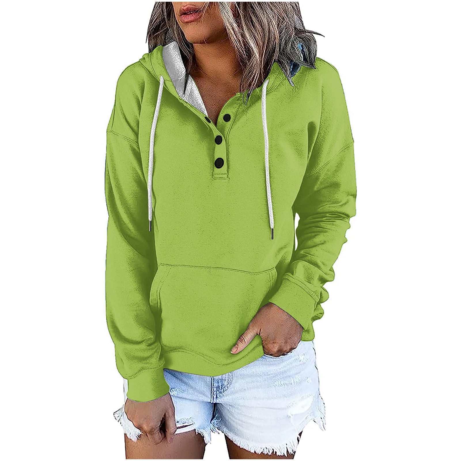AherBiu Women Fall Pullover Tops Long Sleeve Half Button Hooded ...