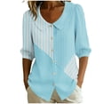 AherBiu Womens Button down Shirts Striped Lapel V Neck 3/4 Sleeve ...
