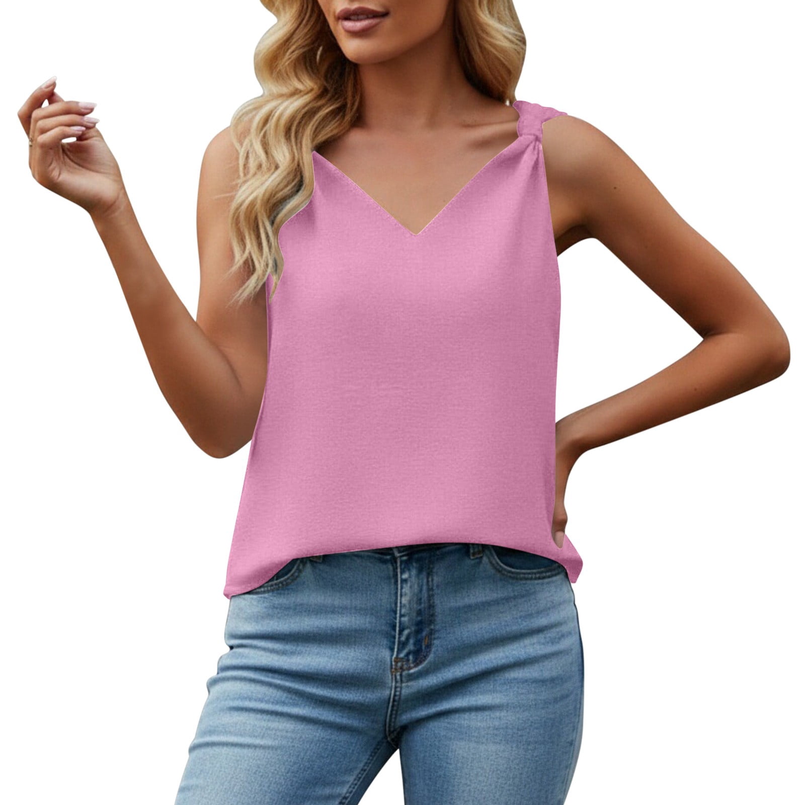 AherBiu Womens Casual Summer Tanks Tops V Neck Knotted Detail Tank Tops ...