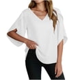 AherBiu Womens Tops Dressy Casual Petal 1/2 Sleeve V Neck Casual Loose ...