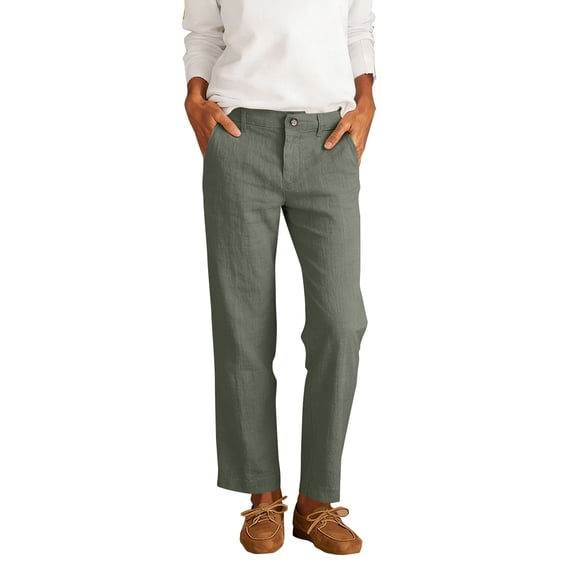 AherBiu Work Pants for Women Straight Leg Loose Fitted Button Mid Rise ...