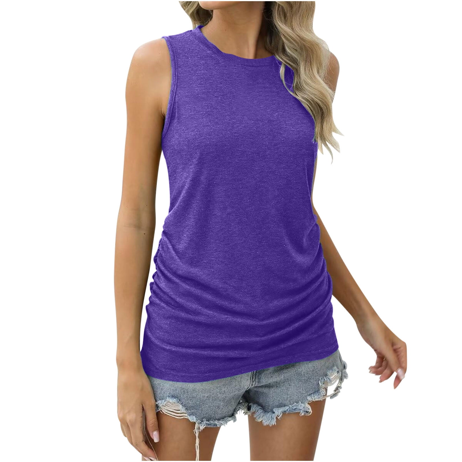 AherBiu Workout Tank Tops for Women Sleeveless Crewneck Summer Casual ...