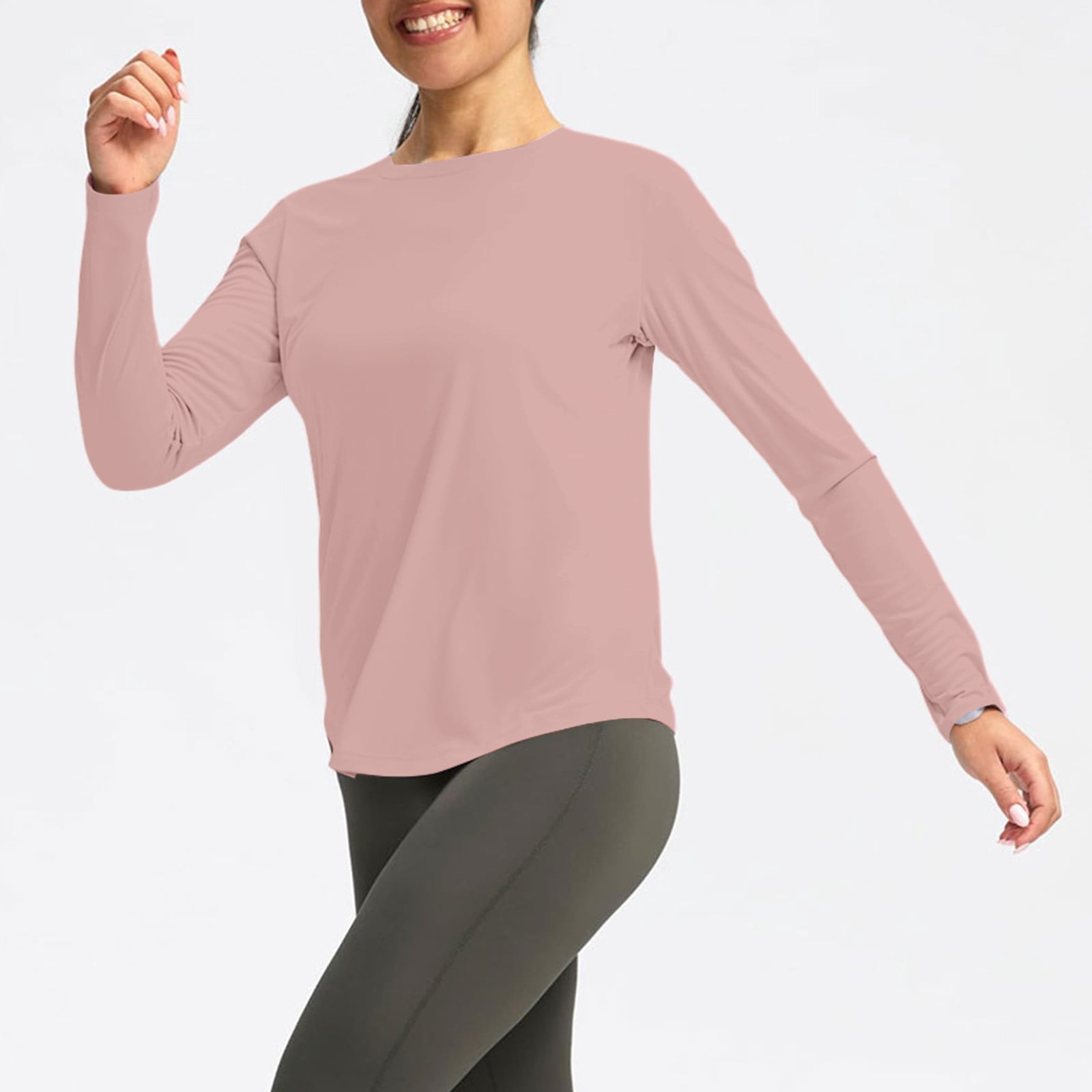 AherBiu Workout Tops for Women Long Sleeve Lightweight Crewneck Quick ...