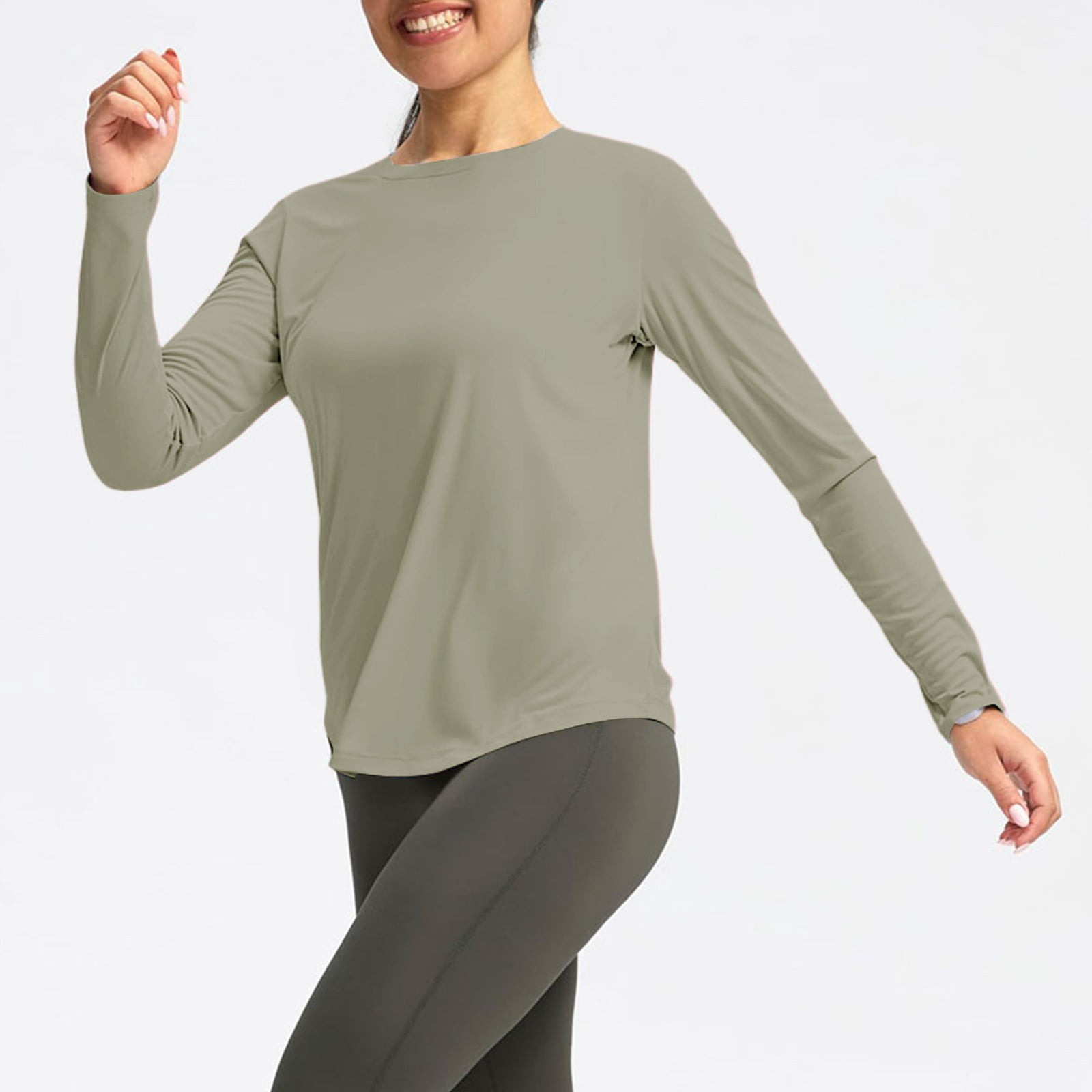 AherBiu Workout Tops for Women Long Sleeve Lightweight Crewneck Quick ...