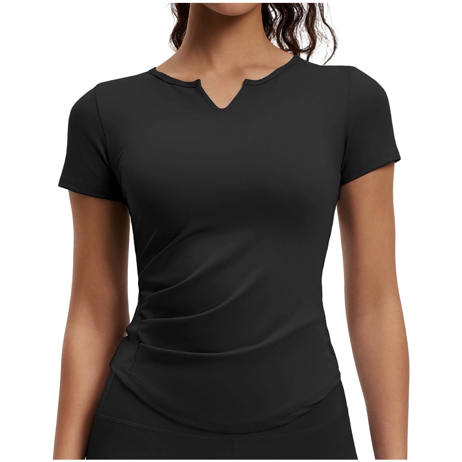 AherBiu Workout Tops for Women Yoga Tshirt Short Sleeve Notch V Neck ...