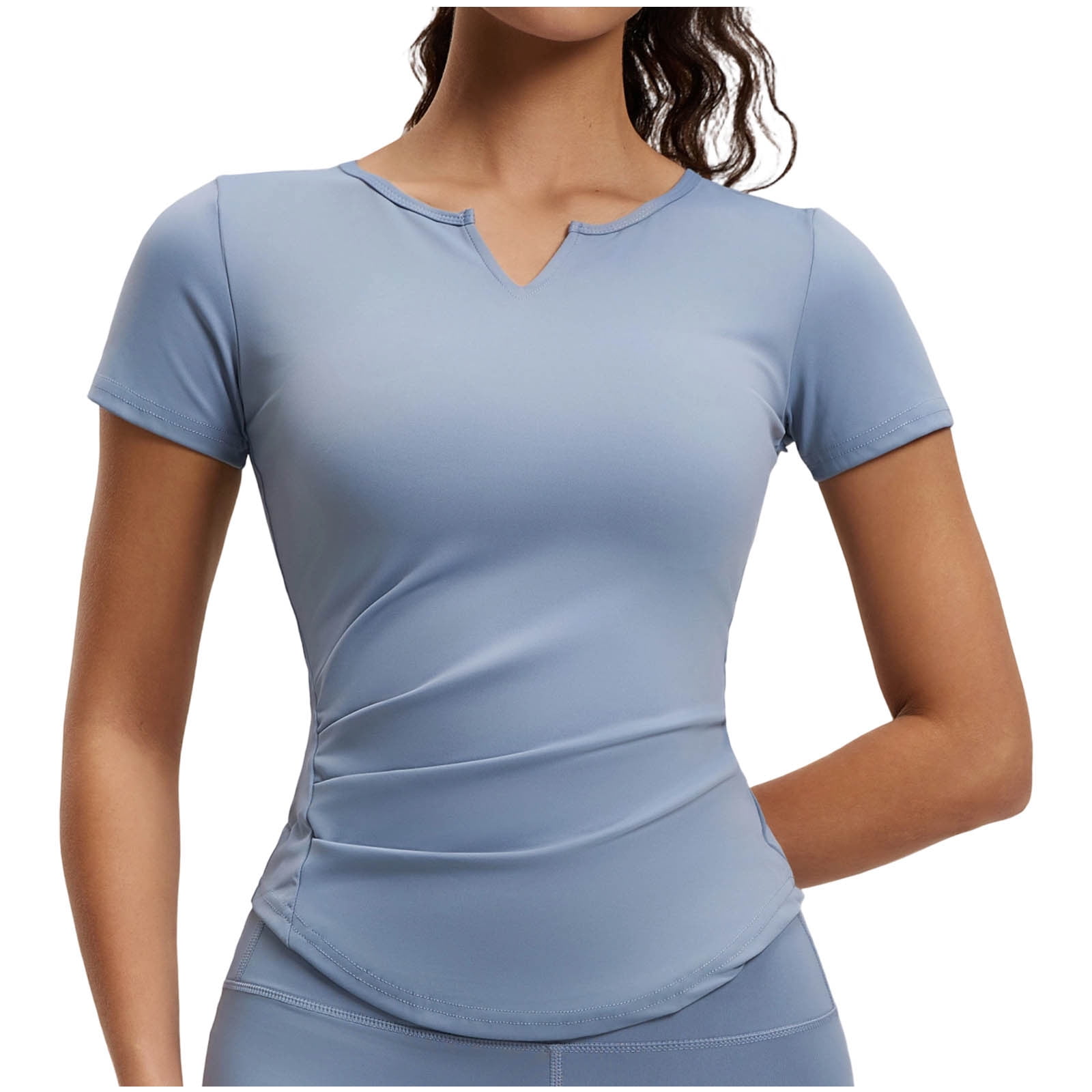 AherBiu Workout Tops for Women Yoga Tshirt Short Sleeve Notch V Neck ...