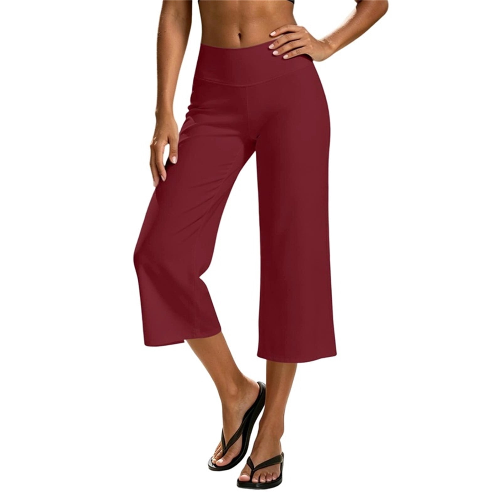 AherBiu Yoga Capri Pants for Women Straight Wide Leg Stretch High ...