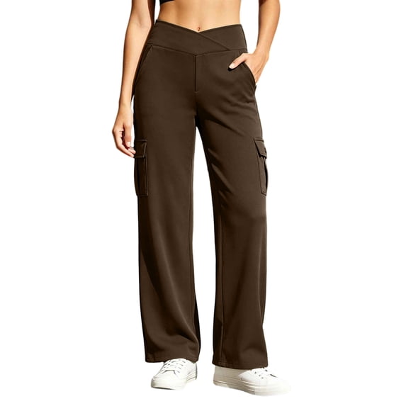 AherBiu Yoga Pants for Women Loose Fitted Crossover High Waisted ...