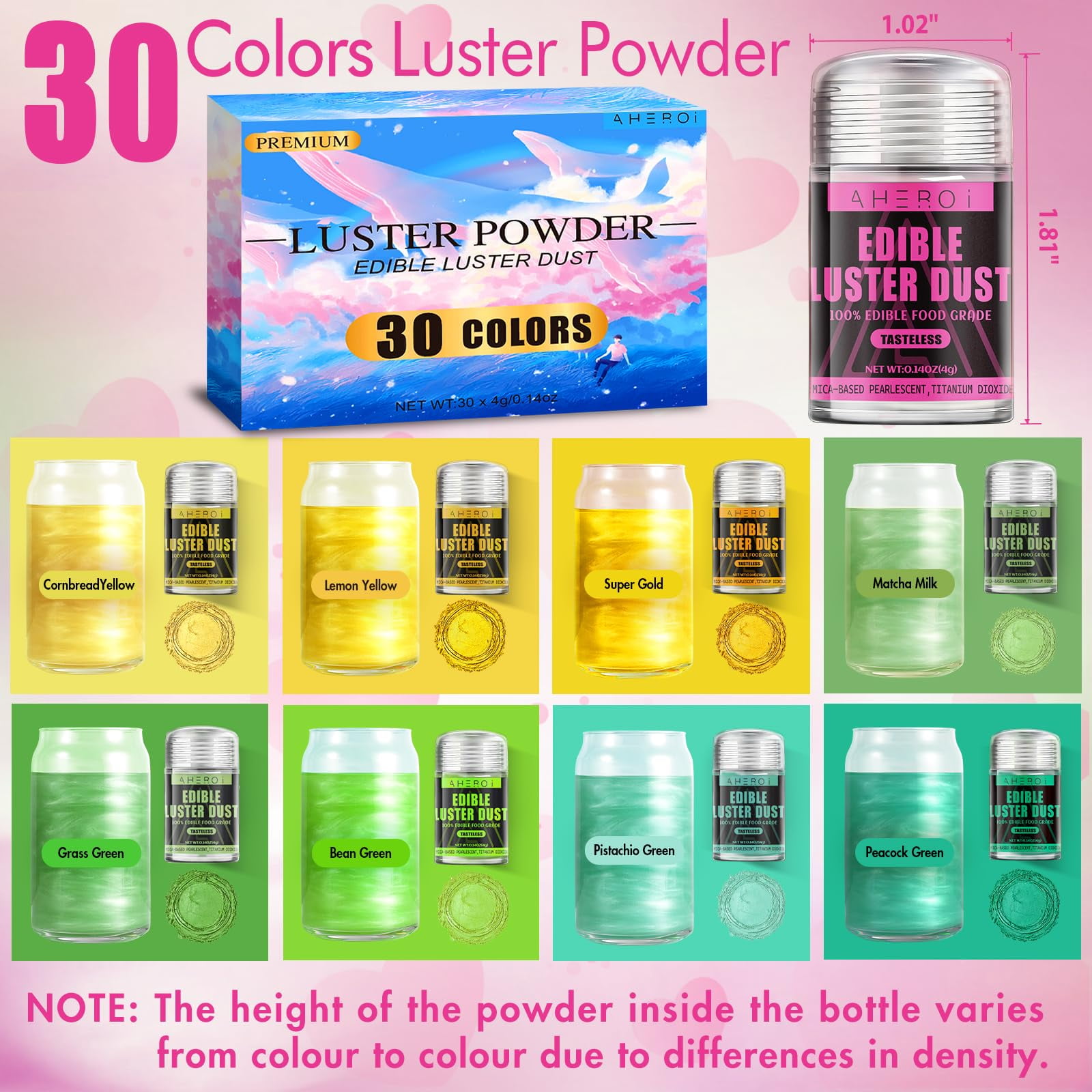 Aheroi Edible Glitter, TWE5 30 Colors Luster Dust Edible Glitter Pack ...