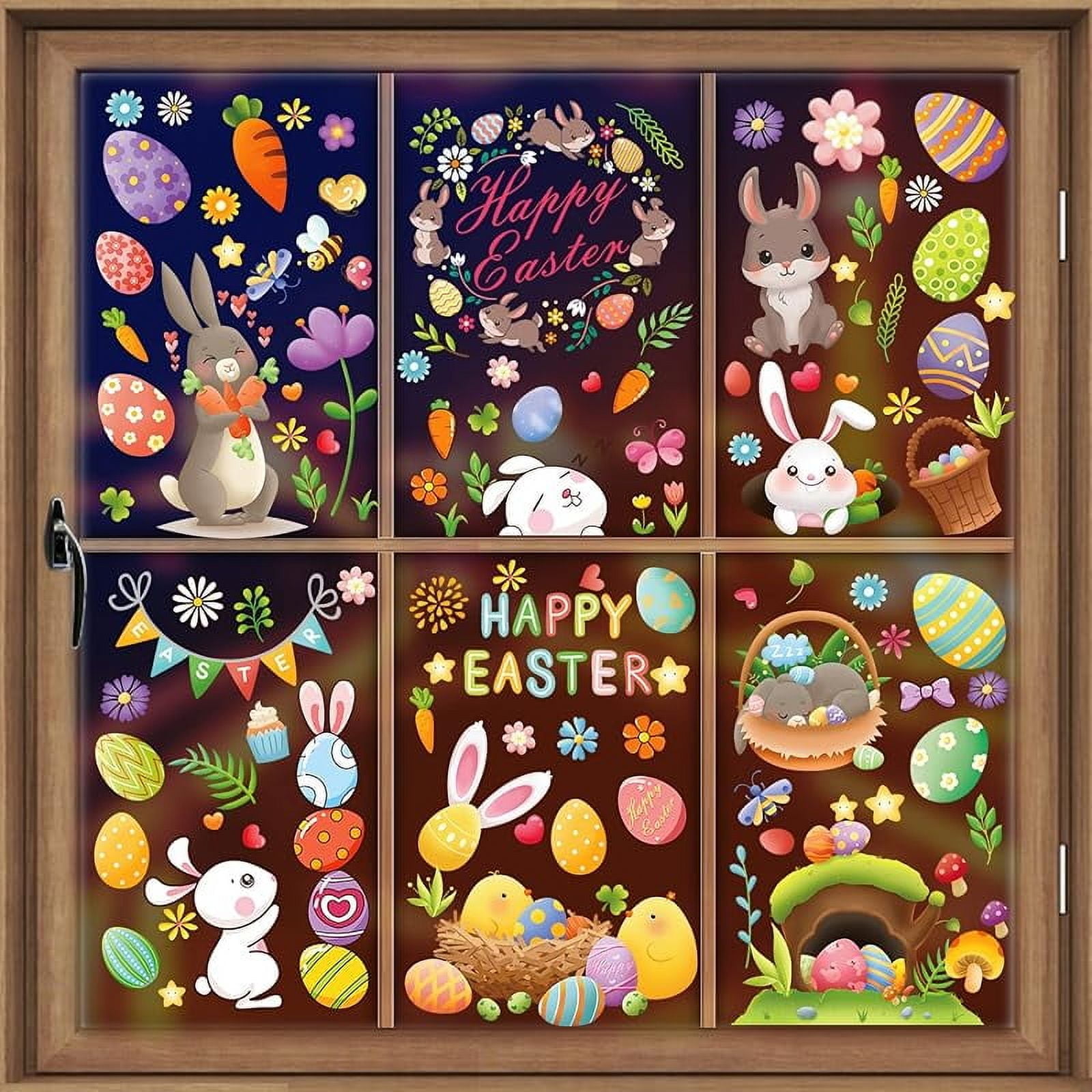AhfuLife Easter Window Cling 66 Pcs, 9 Sheets Larger Easter Gnomes ...