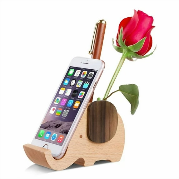 Ahfulife Elephant Pen Pencil Holder With Phone Stand, Wooden Elephant ...