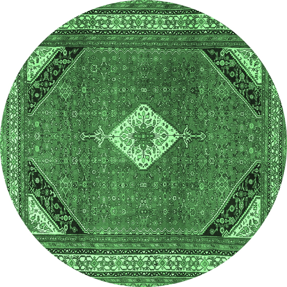 Ahgly Company Indoor Round Medallion Emerald Green Traditional Area ...
