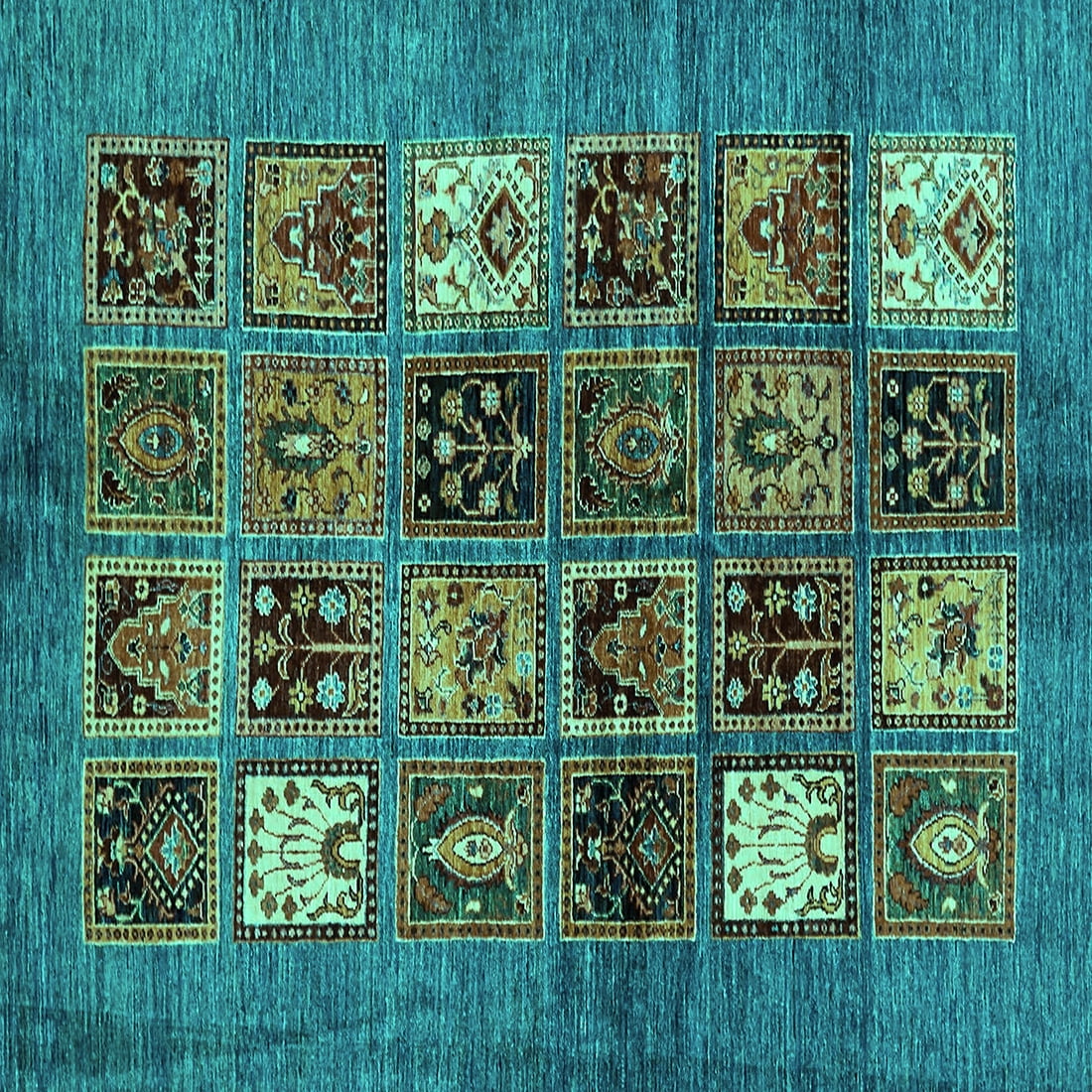 Ahgly Company Indoor Square Abstract Turquoise Blue Modern Area Rugs, 3 ...