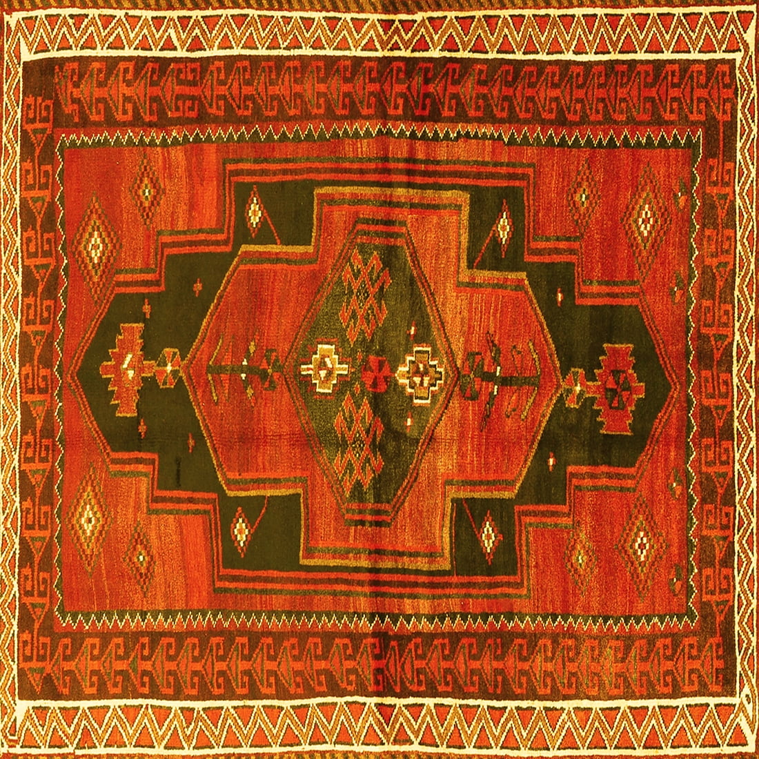 Ahgly Company Machine Washable Indoor Square Persian Yellow Traditional ...