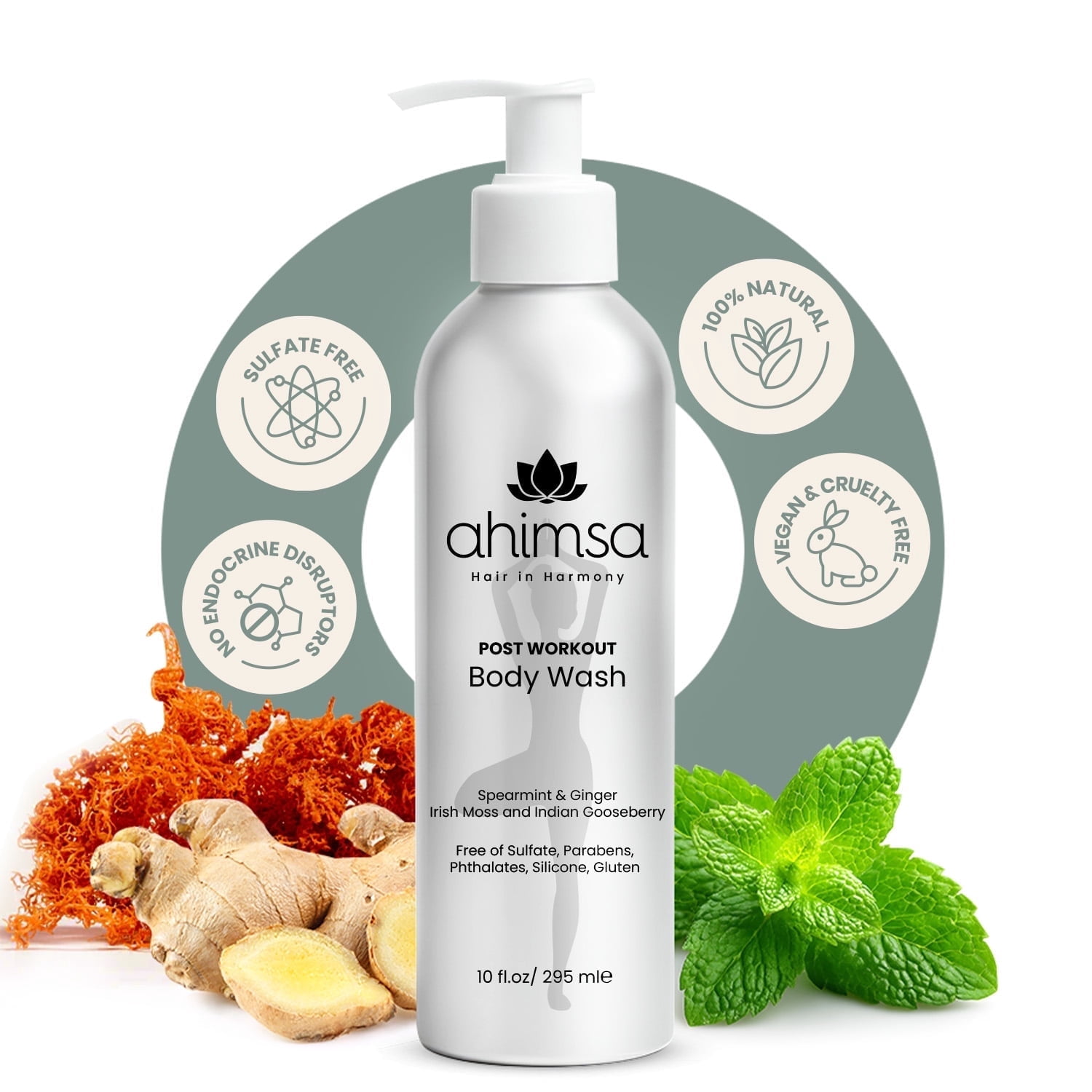 Ahimsa Gentle Body Wash, Spearmint & Ginger, Vegan, Natural Ingredients ...