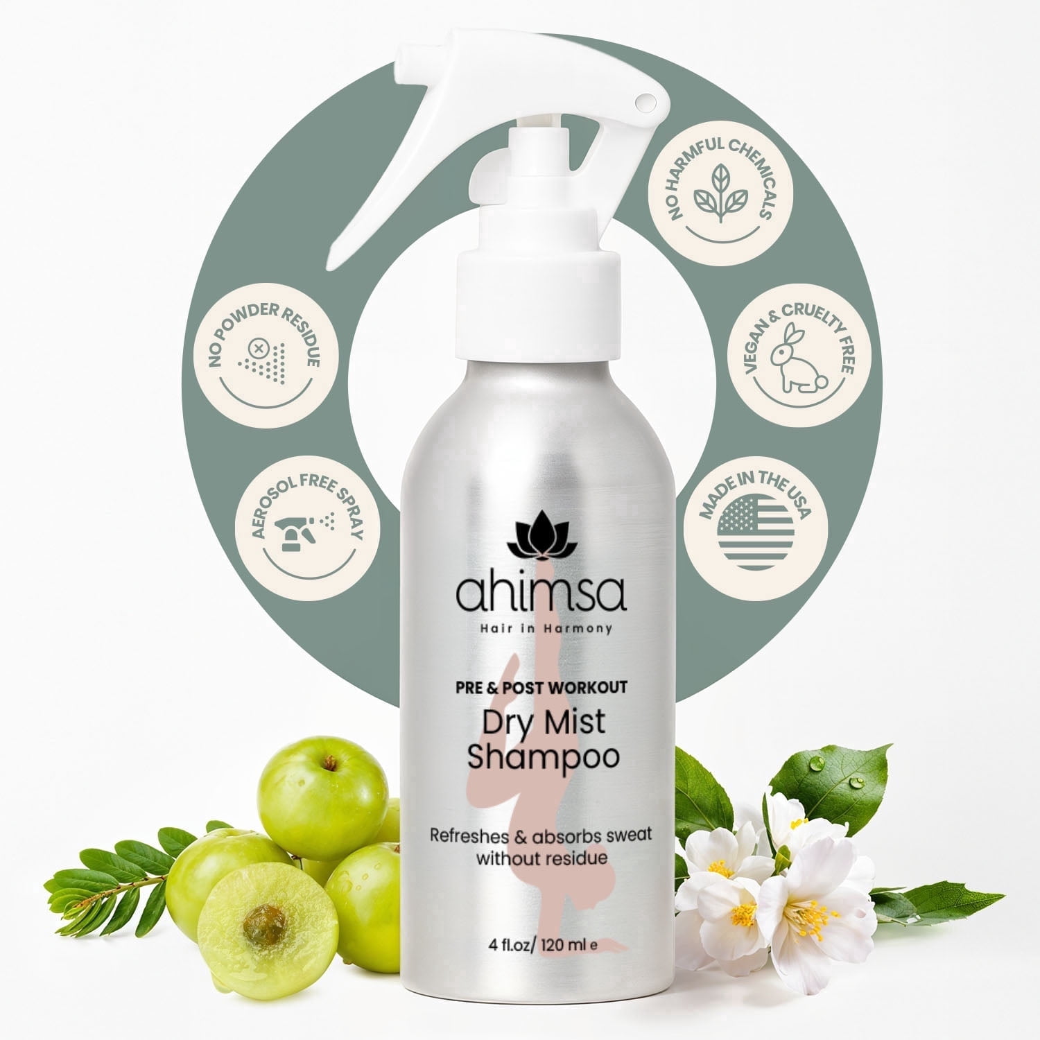 Ahimsa Dry Mist Shampoo, Residue-Free, Dark Hair Friendly, Vegan ...
