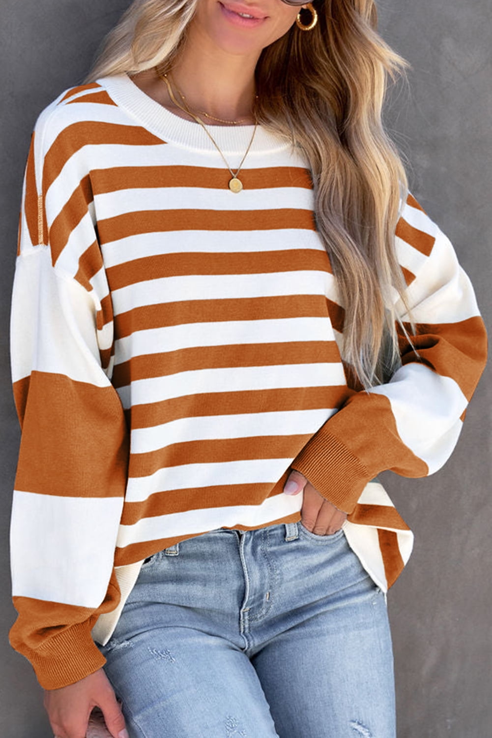 Ahlaray Boho Chic Stripe Pullover - Oversized Drop Shoulder Sweats ...
