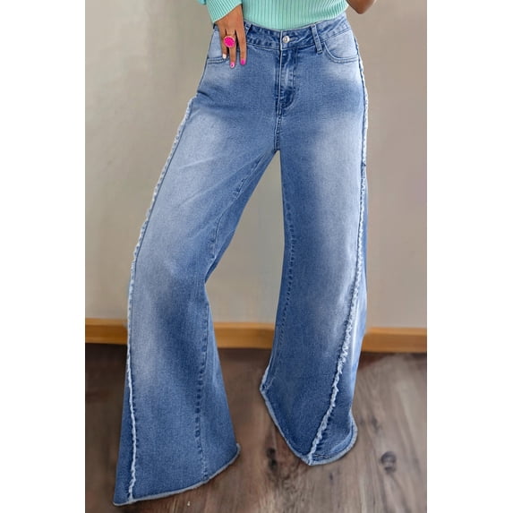 Ahlaray Boho Flare Jeans - High Rise, Stylish Stitch, Sky Blue, Women's ...