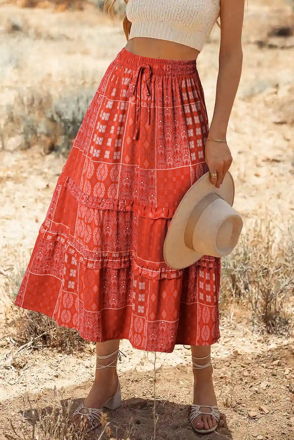 Ahlaray Boho Flare Skirt - Summer's Fiery Red Frock - Walmart.com