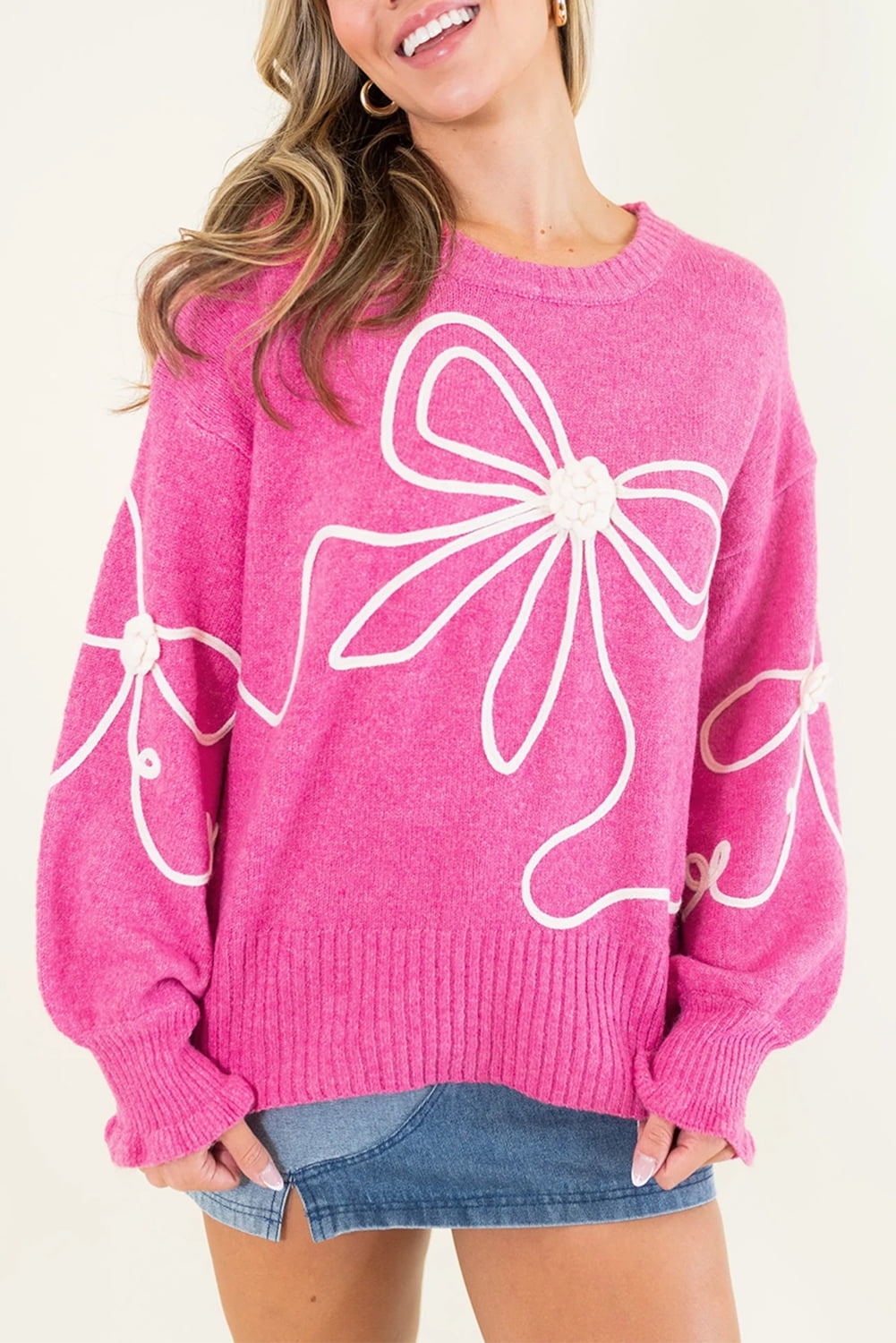 Ahlaray Bold Pink Bow Sweater: Chic, Playful, Cozy – Walmart Exclusive ...