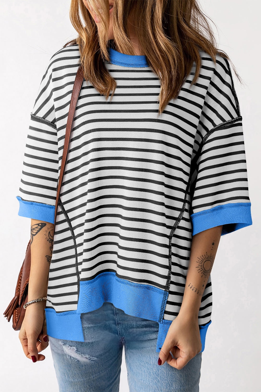 Ahlaray Bold Stripe Oversized Tee: Trendy, Relaxed Fit - Walmart.com