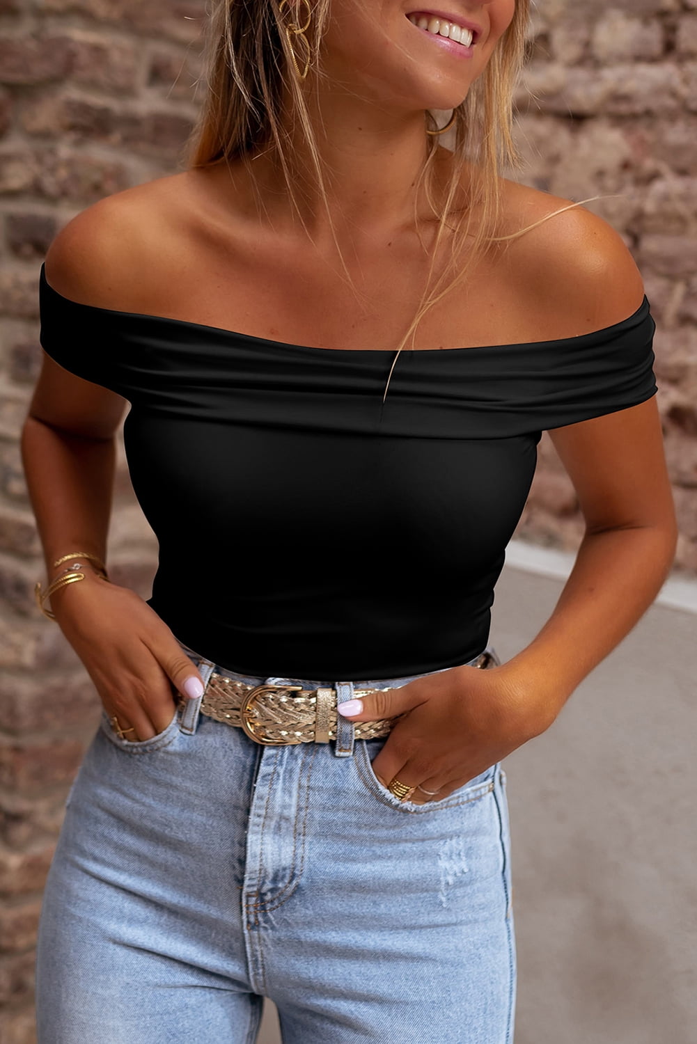Ahlaray Chic Black Off-Shoulder Top | Sleek Fit | Sizes S-XL - Walmart.com
