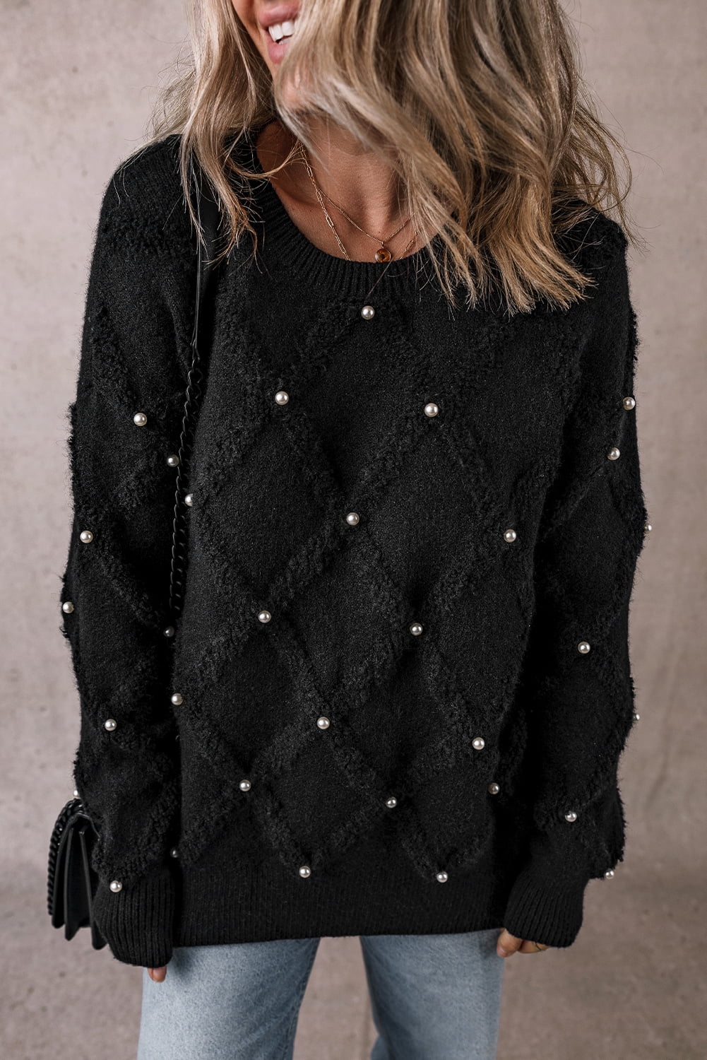 Ahlaray Chic Pearl-Trimmed Sweater - Bold & Elegant! - Walmart.com