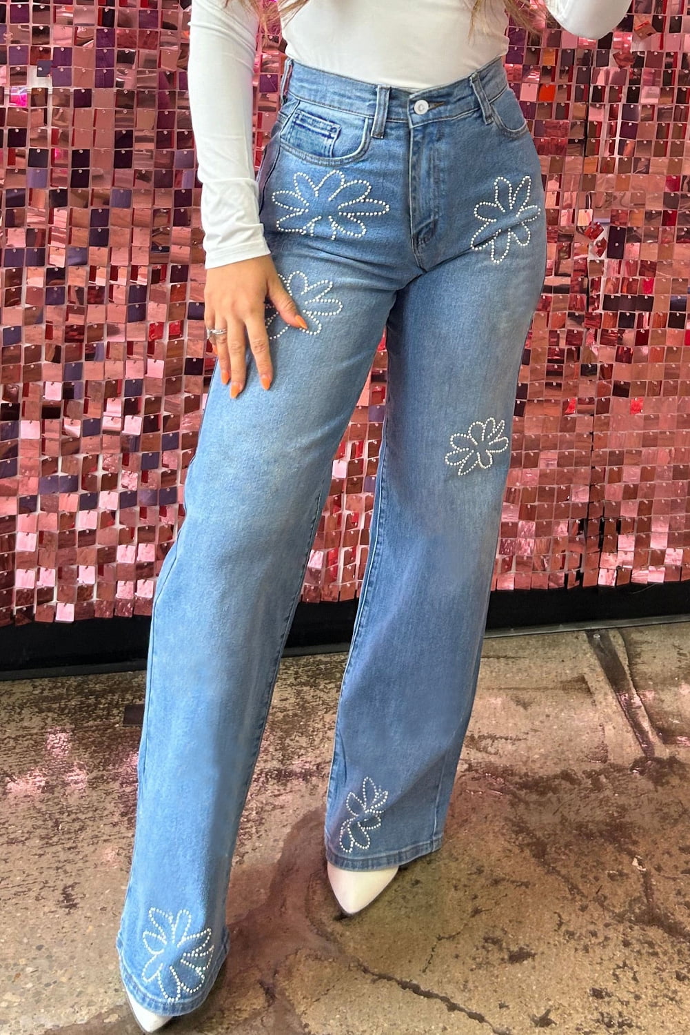 Ahlaray Chic Wide Leg High Rise Jeans – Blue Floral Treasure! - Walmart.com