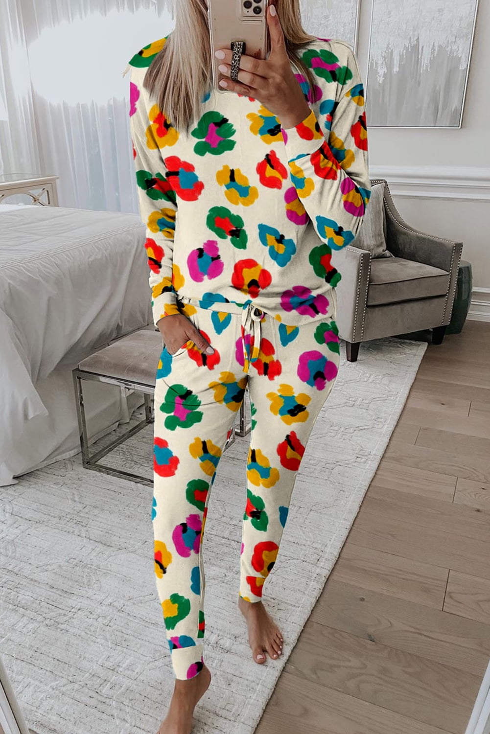 Ahlaray Cozy Leopard Lounge Set - Long Sleeves & Slim Pants ...