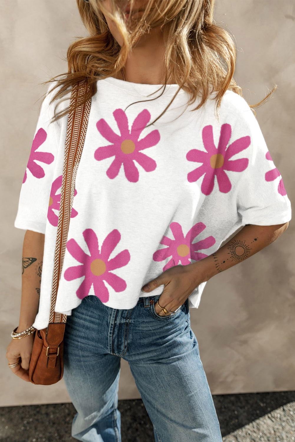 Ahlaray Elegant Daisy Print Tee - Light & Versatile Fit - Walmart.com
