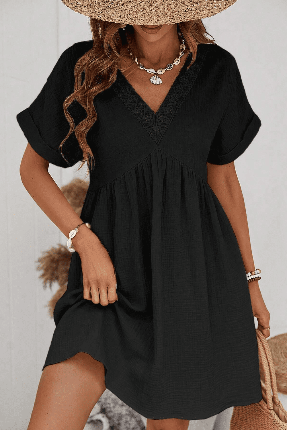Ahlaray Elegant Lace V-Neck Mini Dress - Comfort & Style - Walmart.com