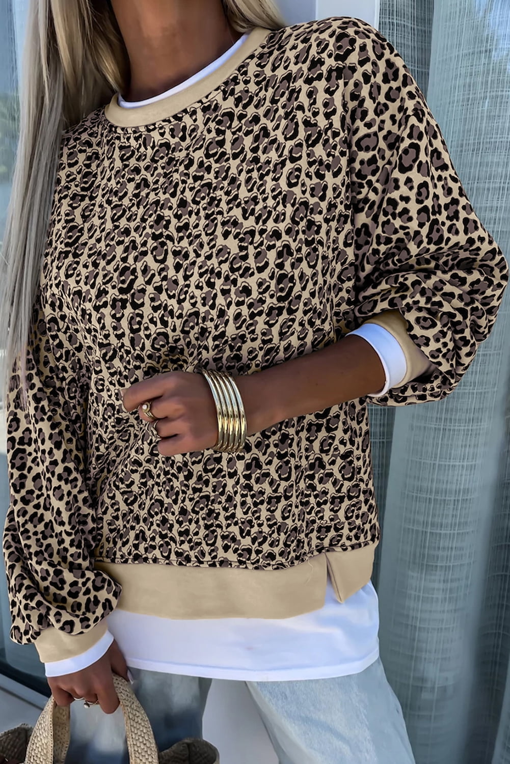 Ahlaray Elegant Leopard Long Sleeve Top - Cozy & Stylish! - Walmart.com