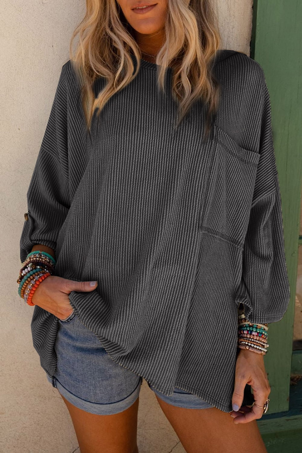 Ahlaray Elegant Oversized Dark Gray Top - Comfort Meets Style ...